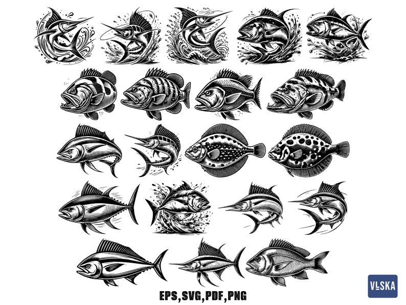 Saltwater Fish SVG Clipart Bundle for Fishing | 81 Sea Fish Designs for ...