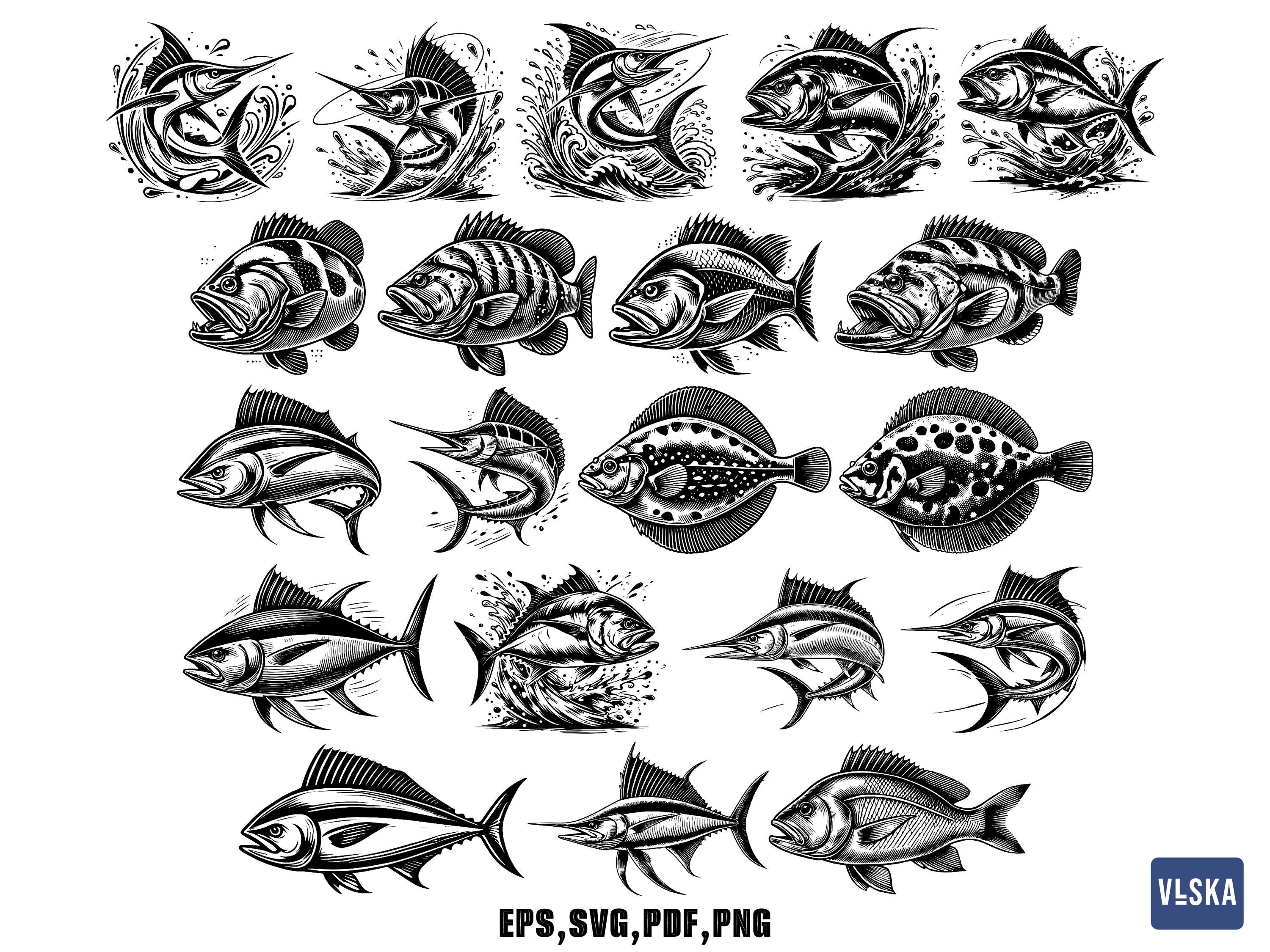 Saltwater Fish SVG Clipart Bundle for Fishing | 81 Sea Fish Designs for ...