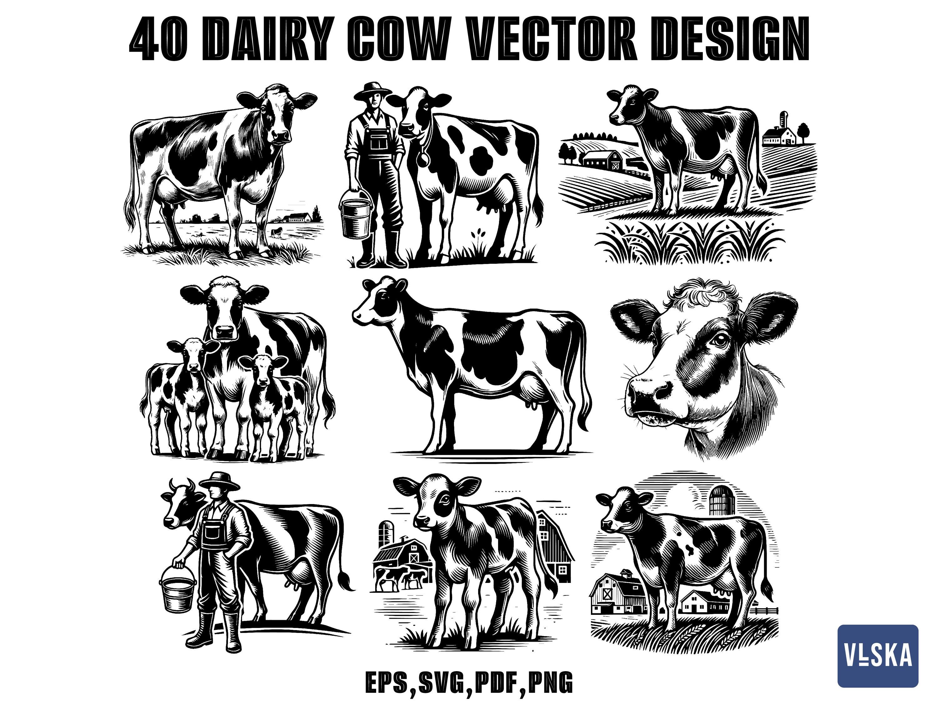 40 Dairy Cow SVG Vector Clipart for Cricut & Printing | Instant ...
