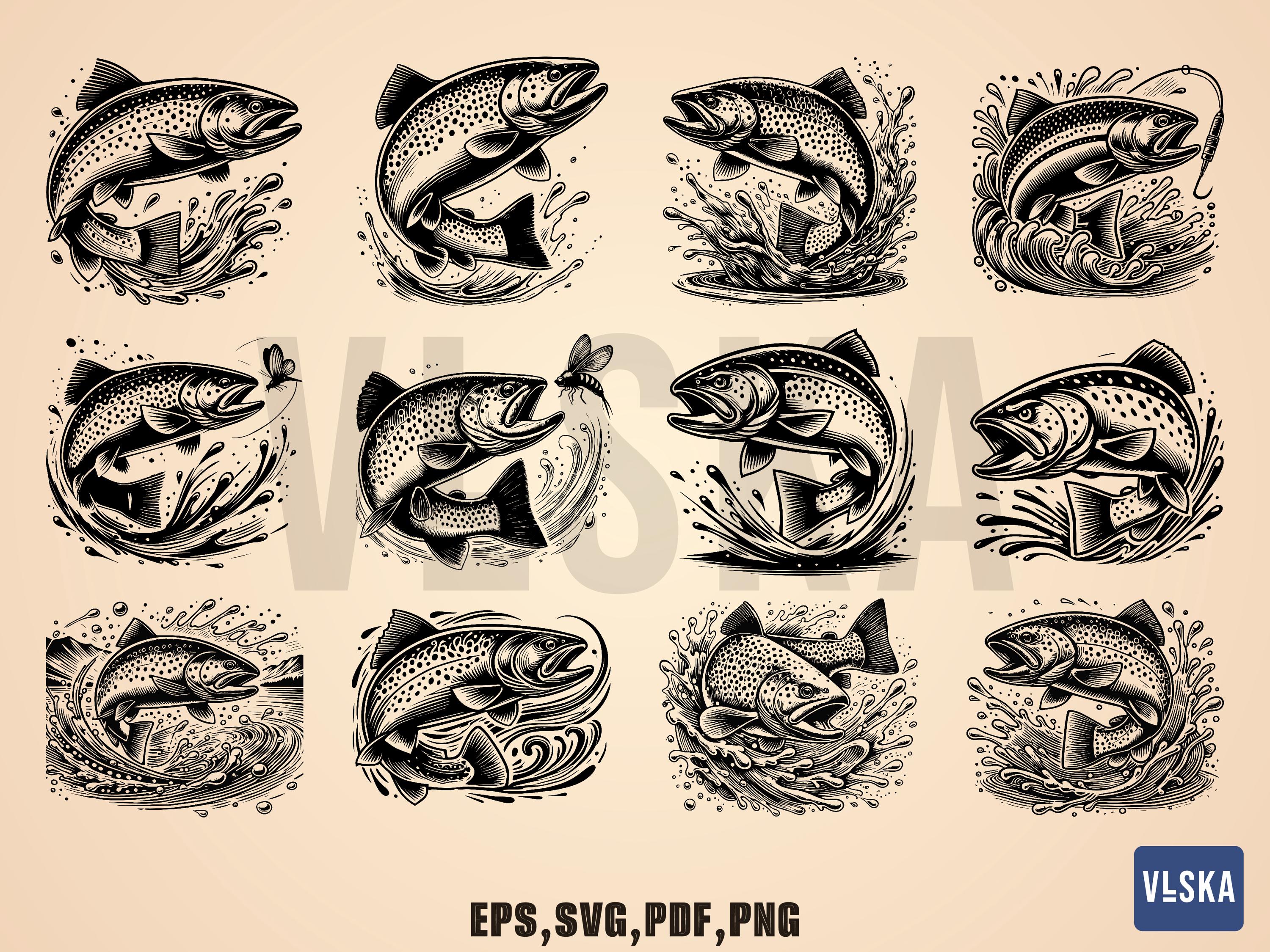 50 Trout Fishing SVG Clipart Bundle | Trout Fishing SVG | Trout ...