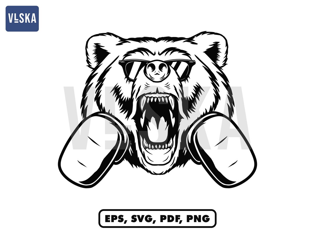 Boxing Bear Vector Drawing SVG, Bear Boxing Gloves Animal Fighter ...