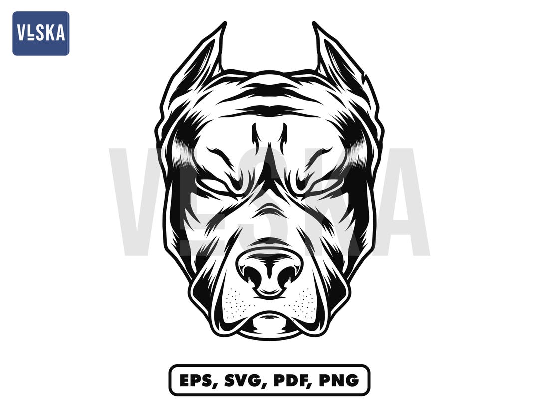 Pitbull Face Vector SVG Design, Pitbull Face Vector, Scary Dog Vector ...