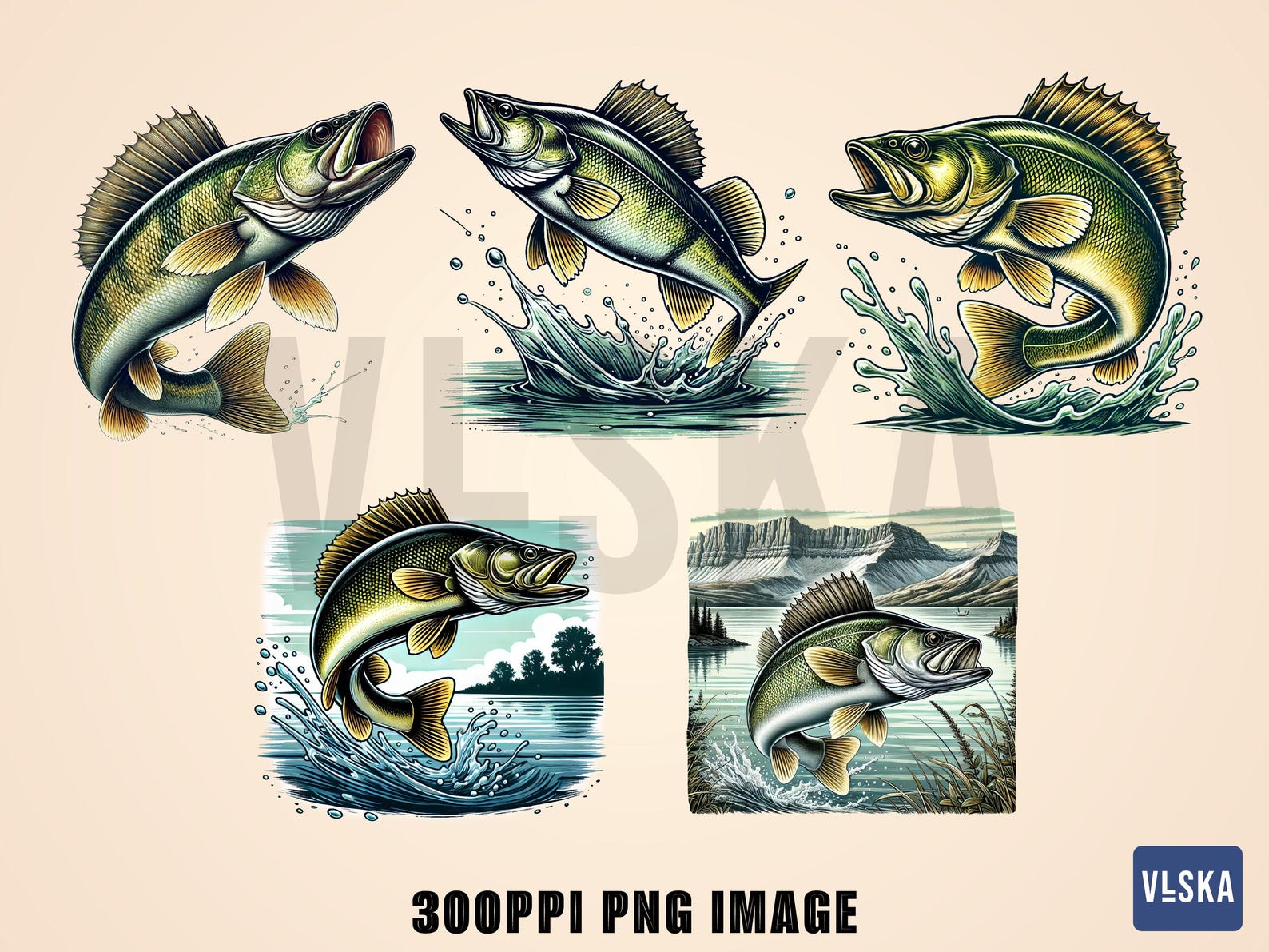 Walleye Fish PNG Bundle | Walleye Fishing Png | Fishing Png | Jumping ...