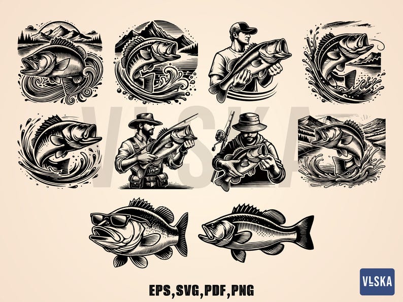 Bass Fishing Vector SVG Bundle | Bass Fishing SVG | Fishing SVG ...