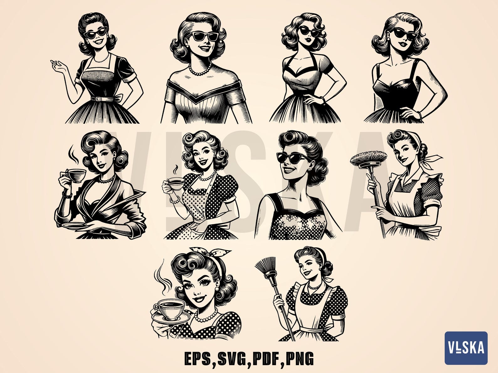 Vintage Retro Women SVG Bundle | Retro Girls Clipart | Retro Women ...