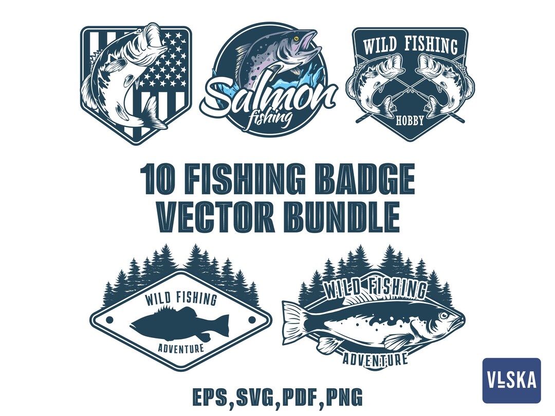 Fishing SVG Emblem Bundle | Fishing Svg | Bass Fishing Svg | Salmon ...