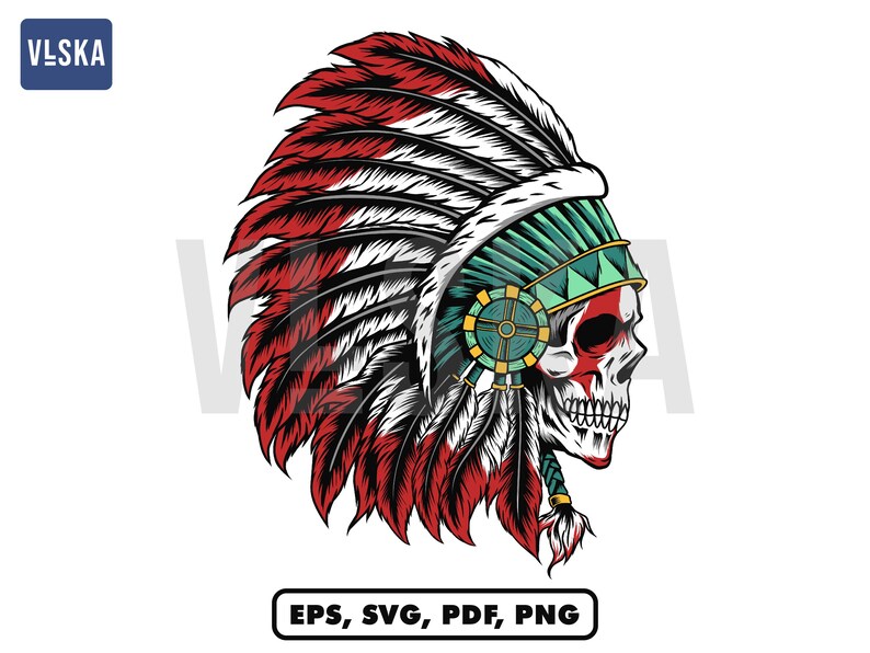Indian Skull SVG Drawing, Native American Skull SVG, Indian Skull ...
