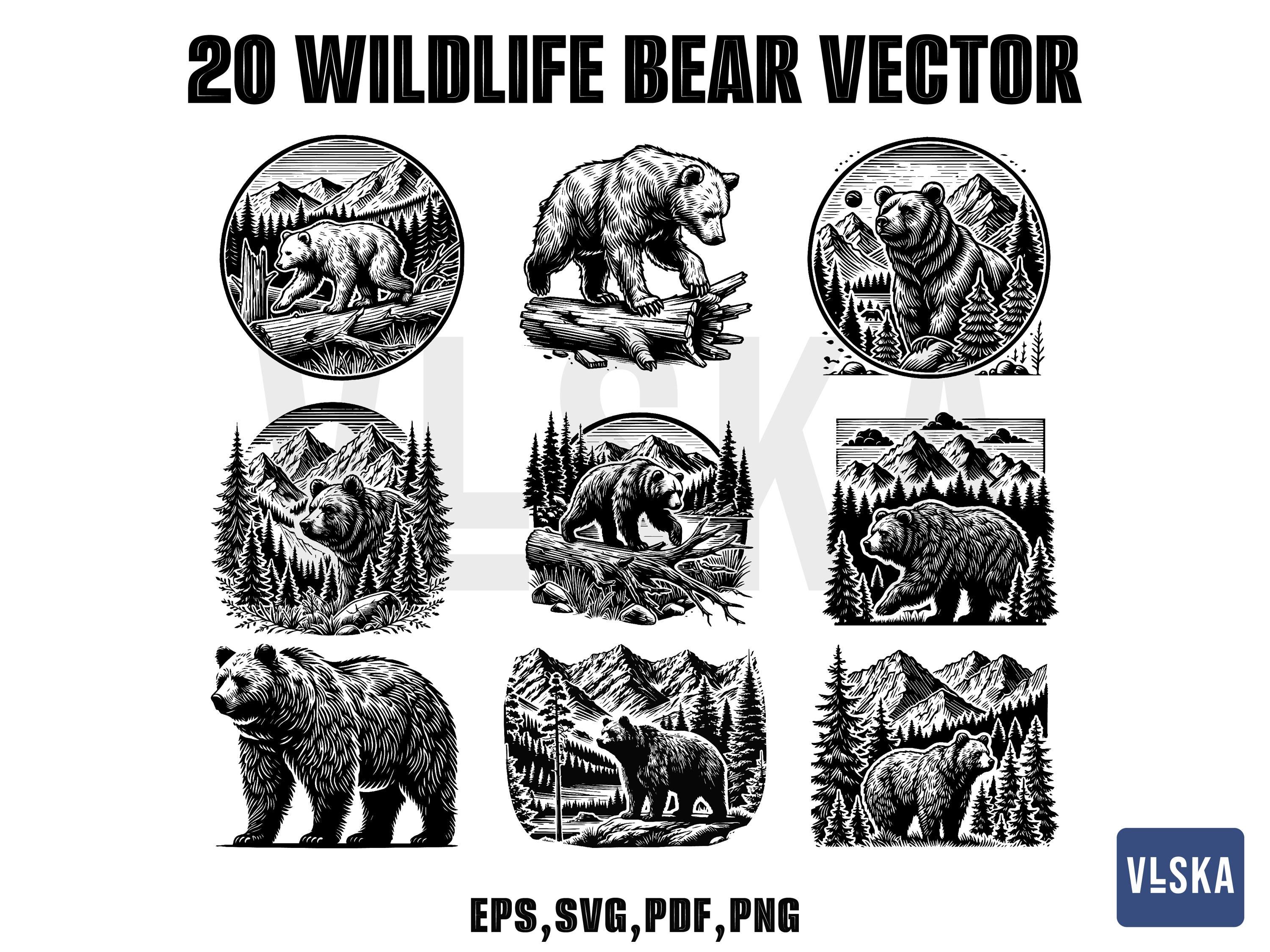 Wildlife Bear Vector SVG Bundle, Grizzly Bear SVG, | Eps, Svg, Pdf, Png ...