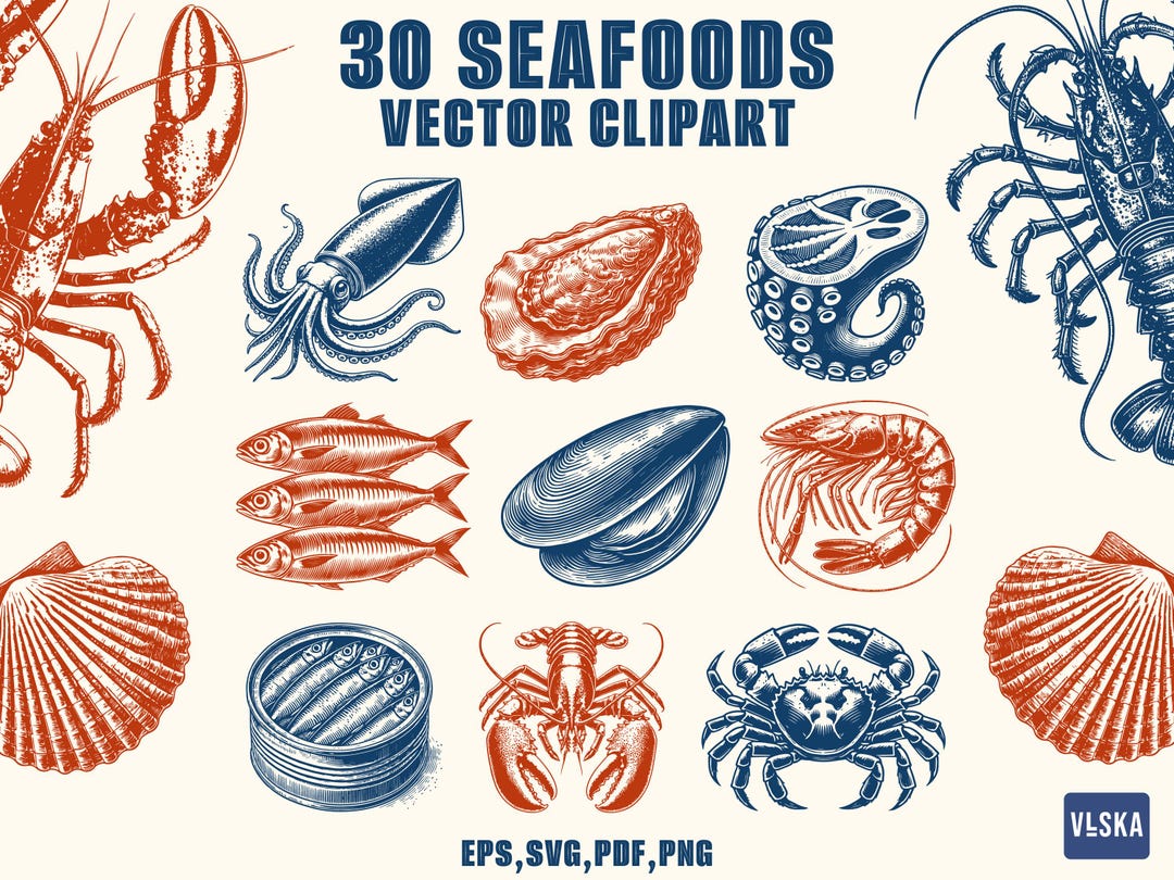 30 Seafood SVG & PNG Clipart for Menu Design, Sticker, and T-shirt ...