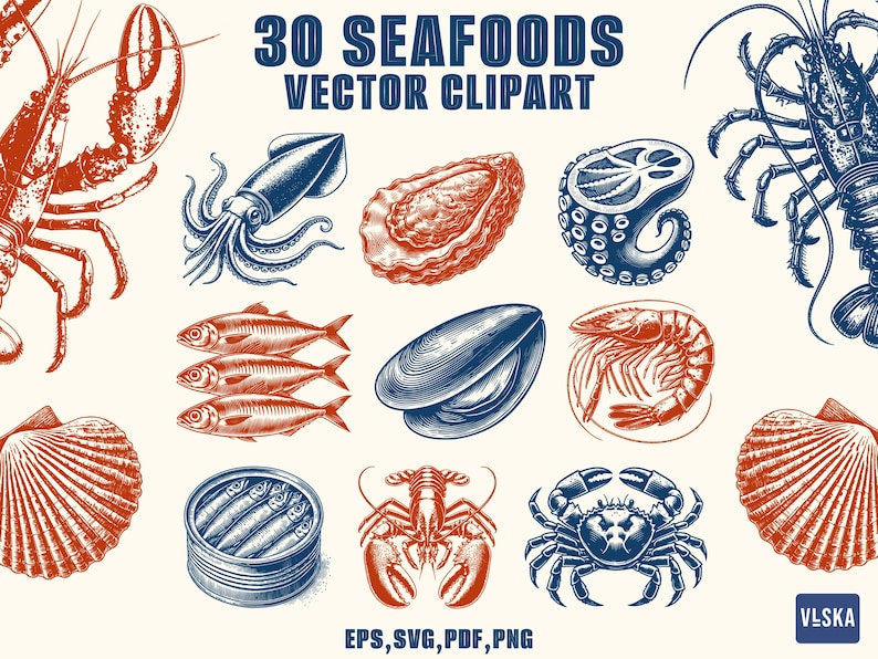 30 Seafood SVG & PNG Clipart for Menu Design, Sticker, and T-shirt ...