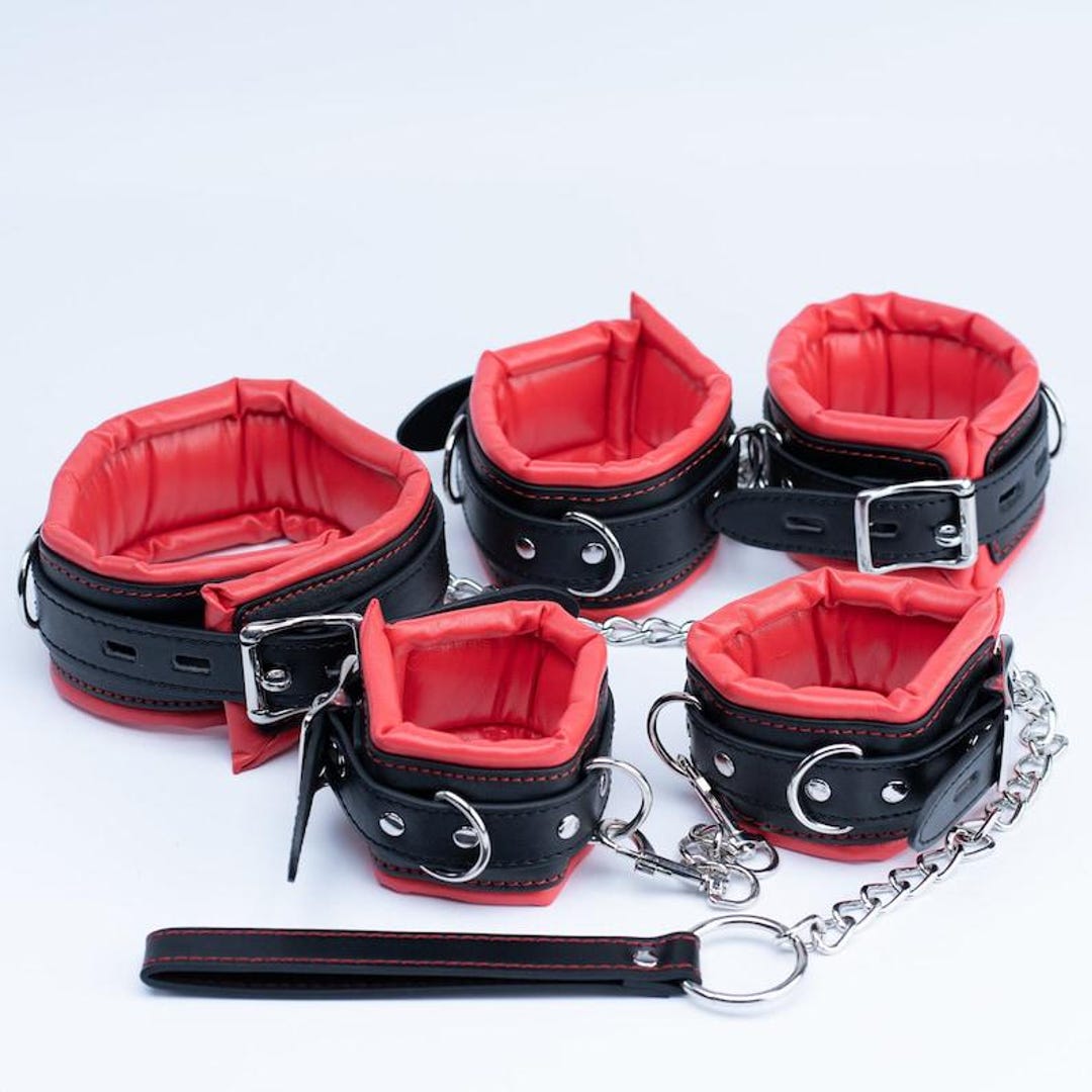 Luxury Red Black Restraints Kit, Black Set With Red, Leather Restraints ...