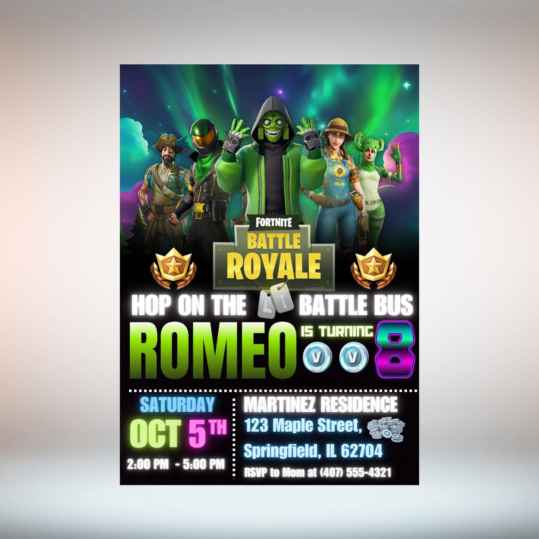 Battle Royale Birthday Invitation: Gamer Party, Editable Template ...