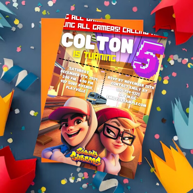 Subway Surfers Birthday Invite Gamer Party Editable Digital Template ...