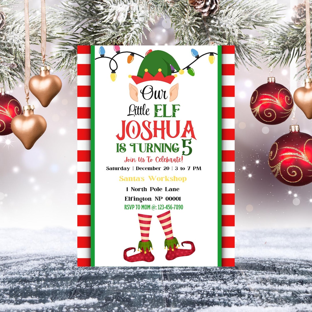 Christmas Elf Birthday Invitation: Holiday Party, Editable Template ...