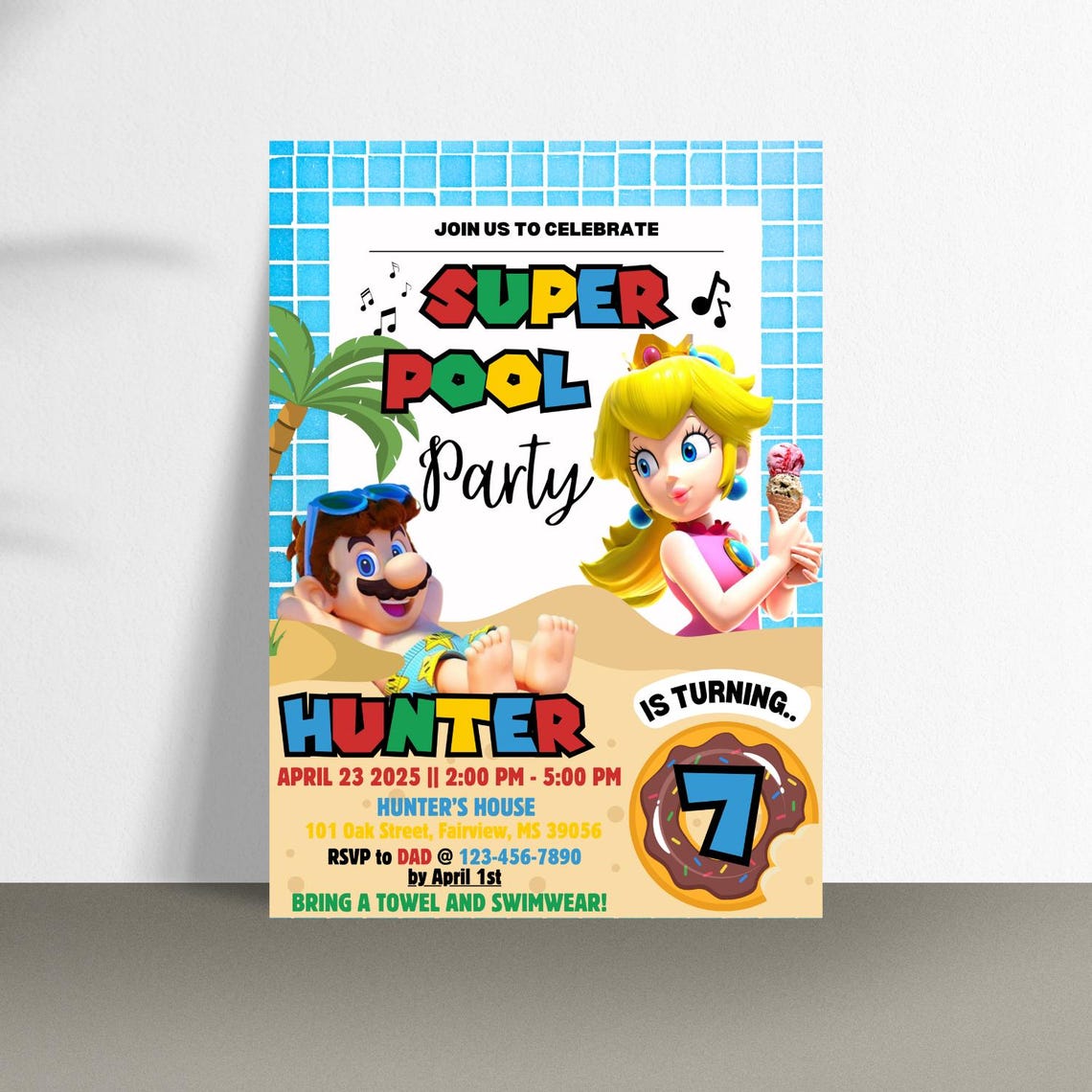 Super Plumber Pool Party Invitation Video Game Pool Birthday Editable ...