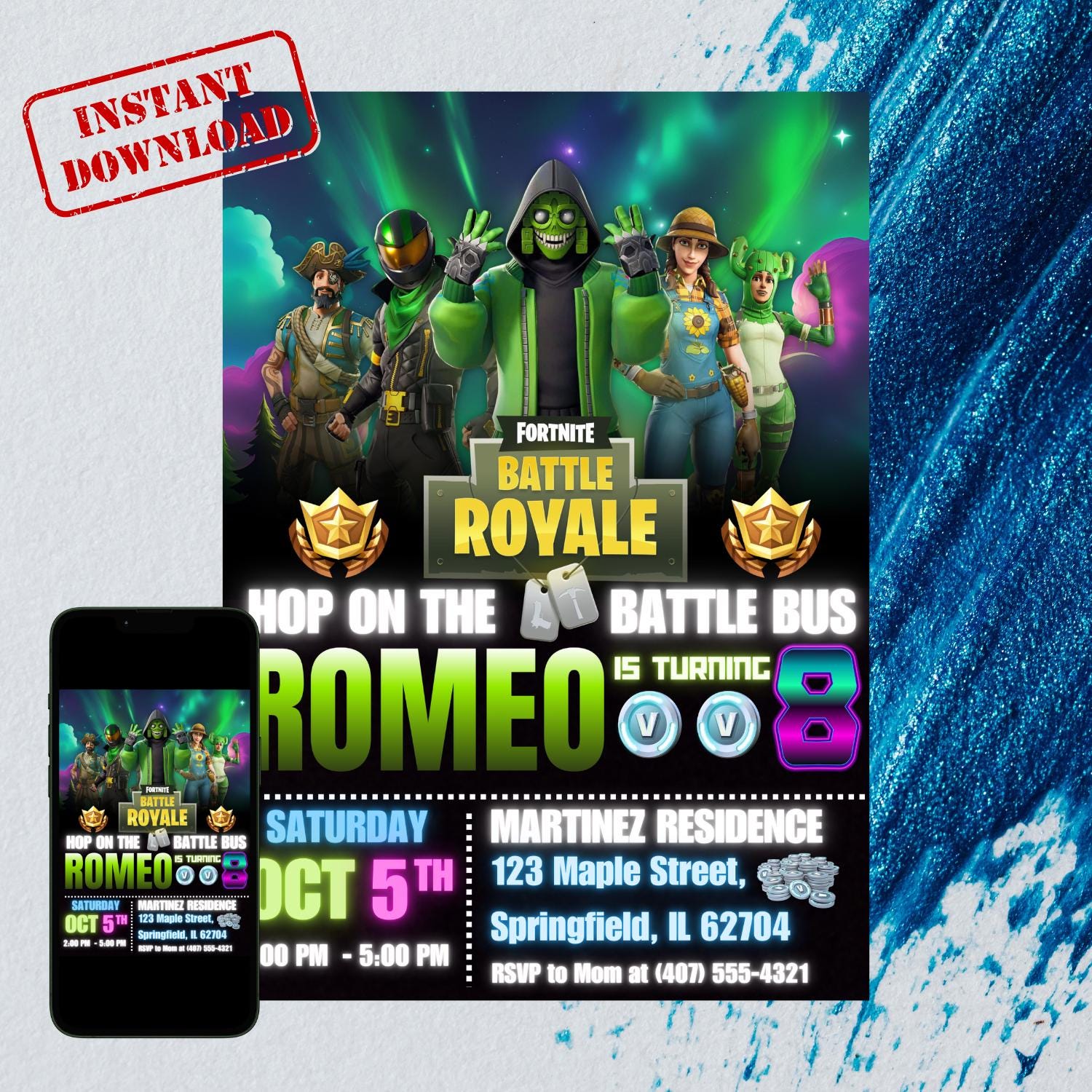 Battle Royale Birthday Invitation: Gamer Party, Editable Template ...