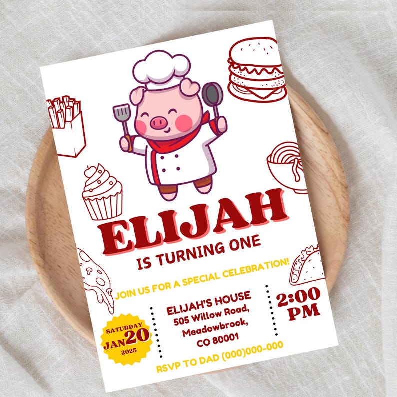 Food Birthday Party Invitation: Editable Canva Template (digital ...