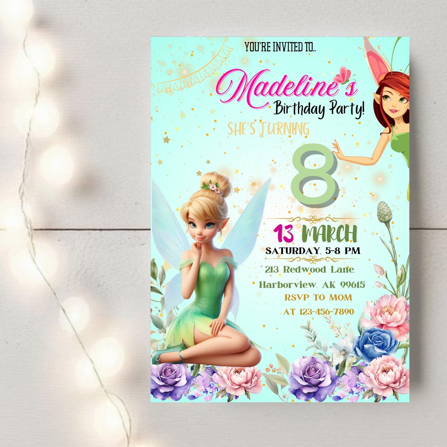 Fairy Birthday Invitation Tinkerbell Party Invite Editable Digital ...