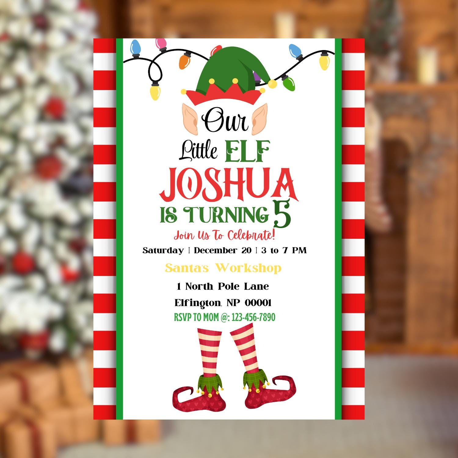 Christmas Elf Birthday Invitation: Holiday Party, Editable Template ...