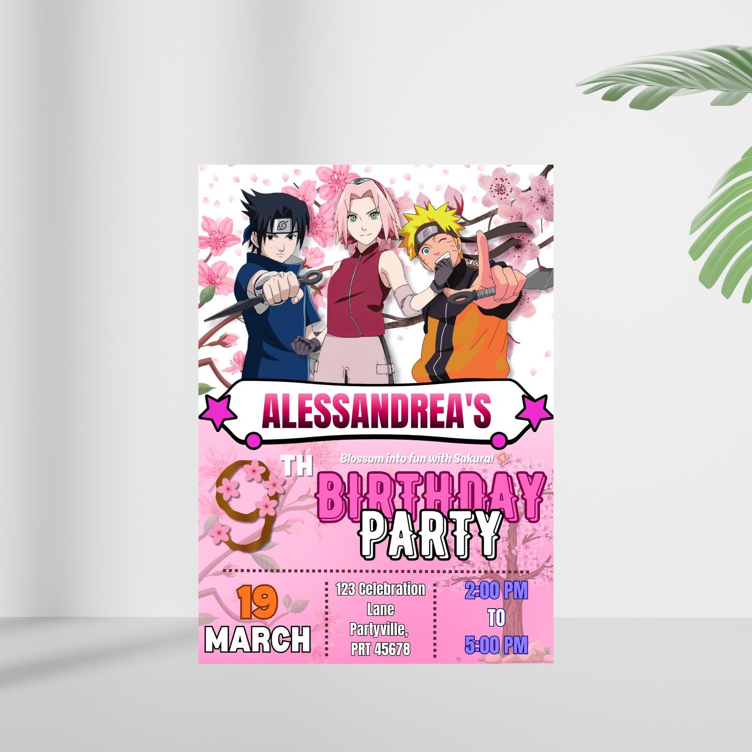Cherry Blossom Anime Birthday Invitation: Kawaii Party Theme (digital ...