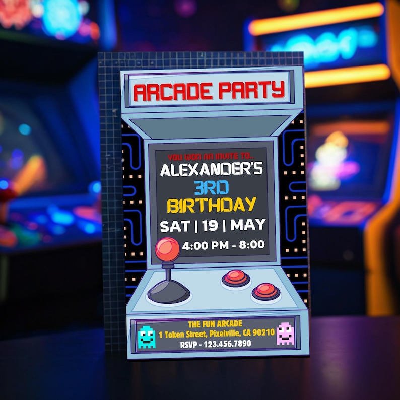 Retro Arcade Birthday Party Invitation: Editable Gaming Theme (digital ...
