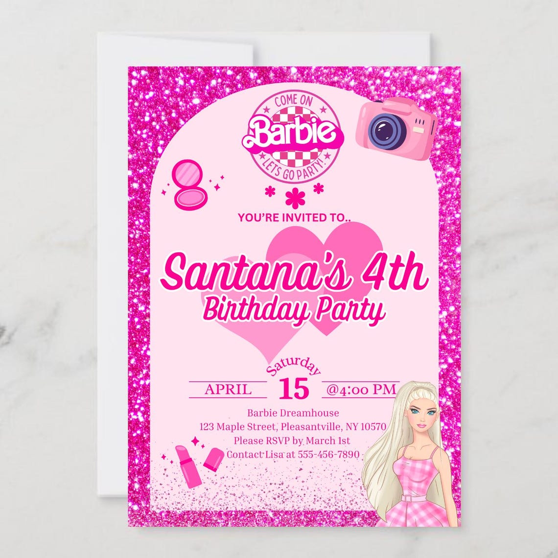 Barbie Birthday Invitation: Princess Party, Editable Template (digital ...