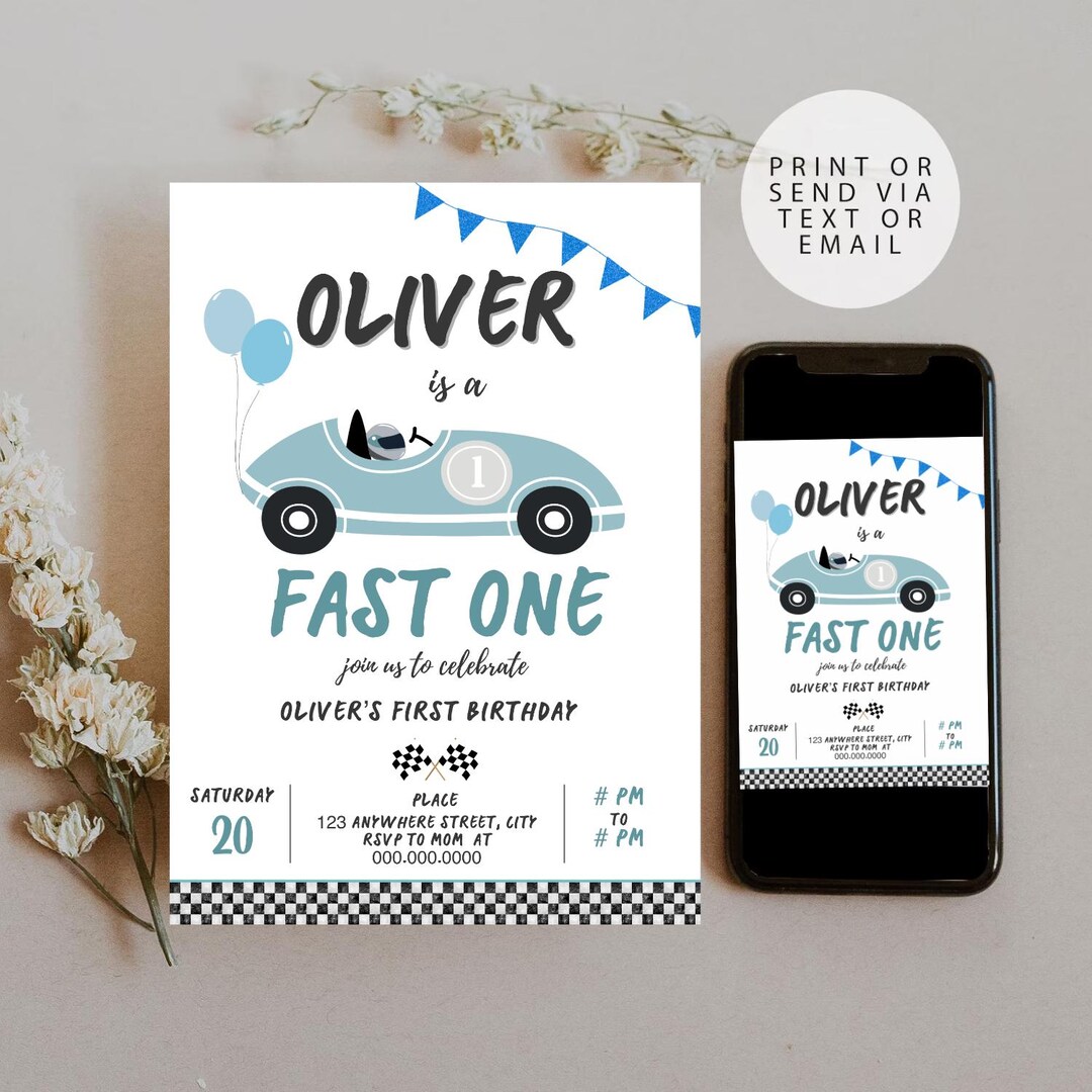 Race Car First Birthday Invitation: Racing Party, Editable Template ...