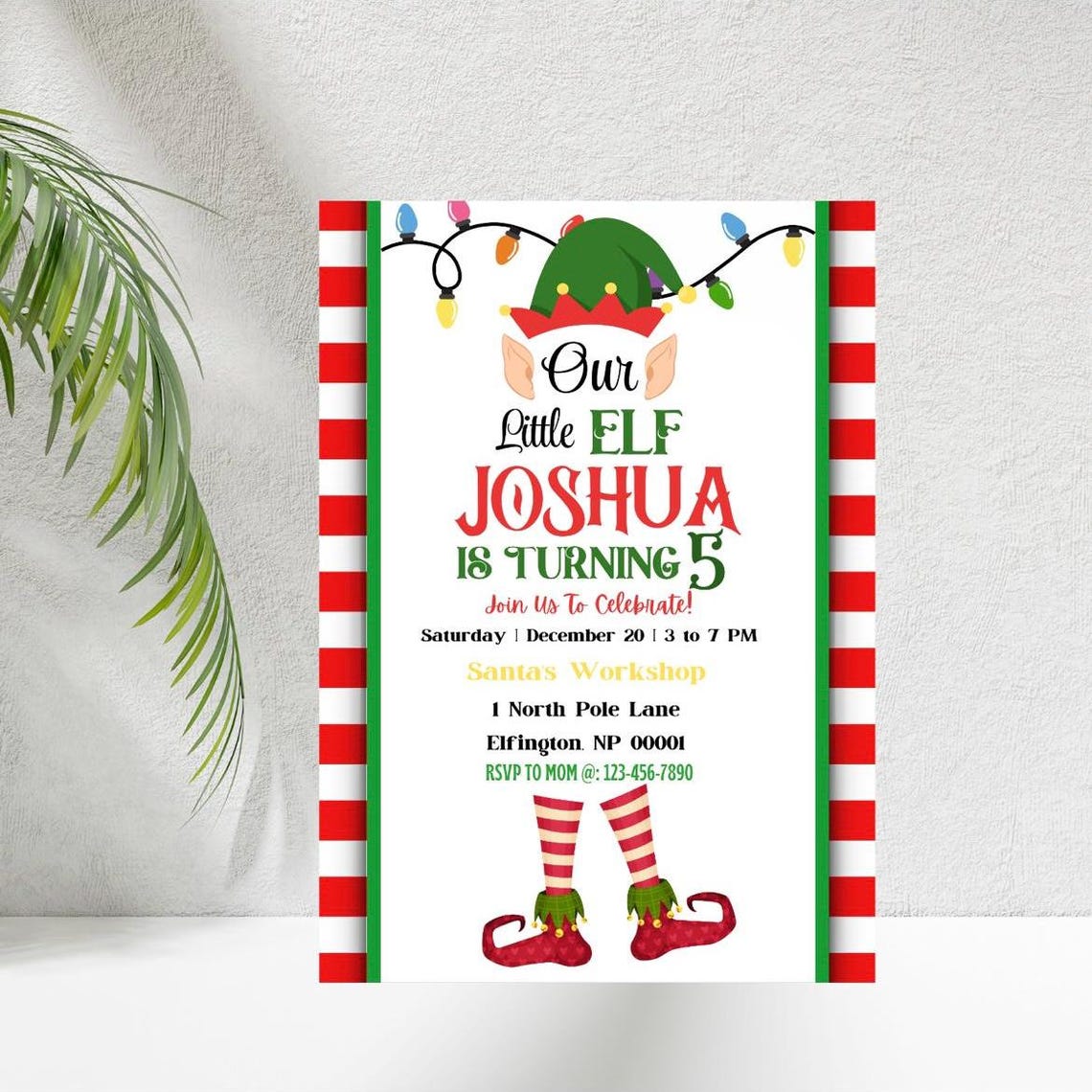 Christmas Elf Birthday Invitation: Holiday Party, Editable Template ...