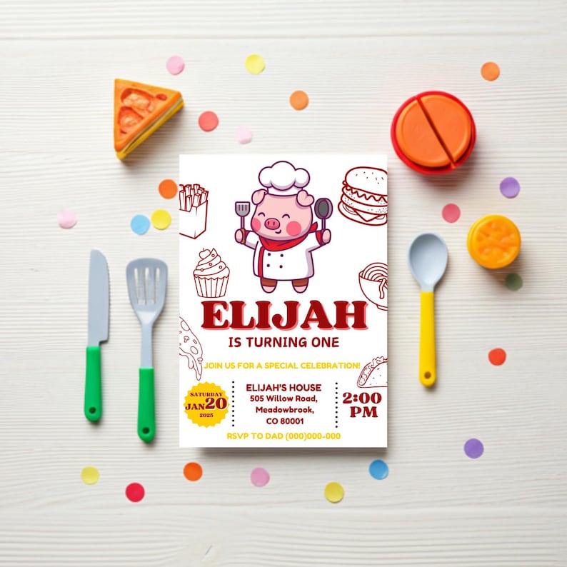 Food Birthday Party Invitation: Editable Canva Template (digital ...