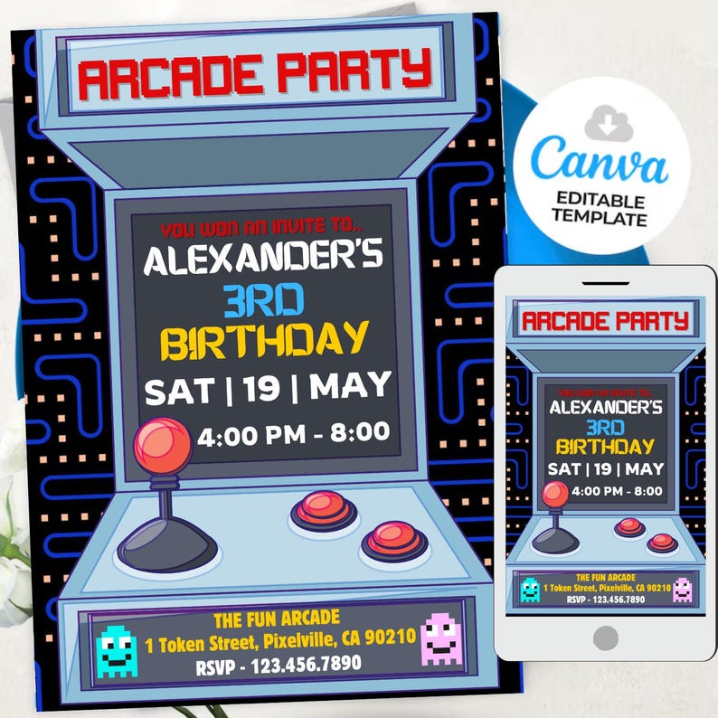 Retro Arcade Birthday Party Invitation: Editable Gaming Theme (digital ...