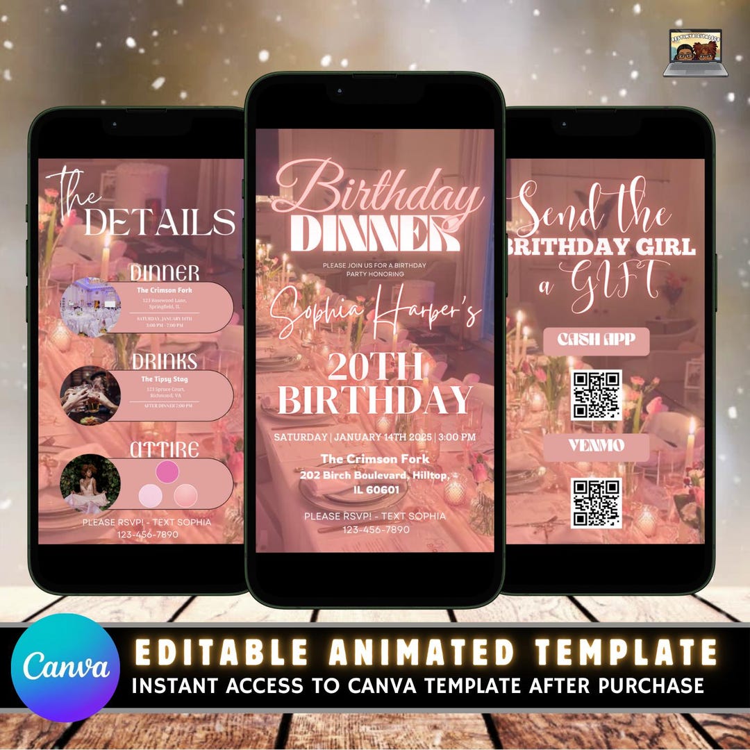 Adult Animated Birthday Invitation Editable Digital Party Template ...
