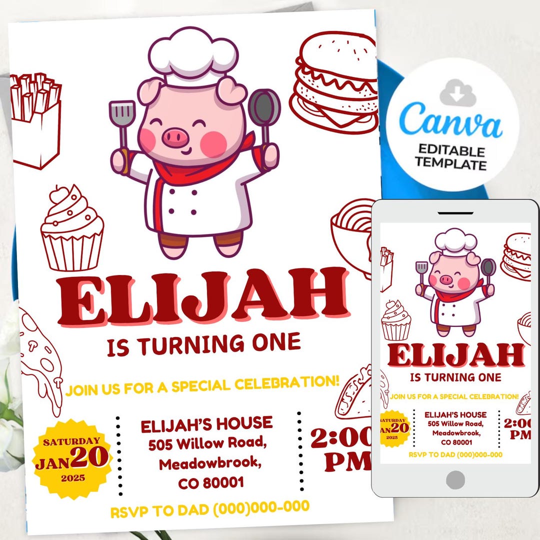Food Birthday Party Invitation: Editable Canva Template (digital ...