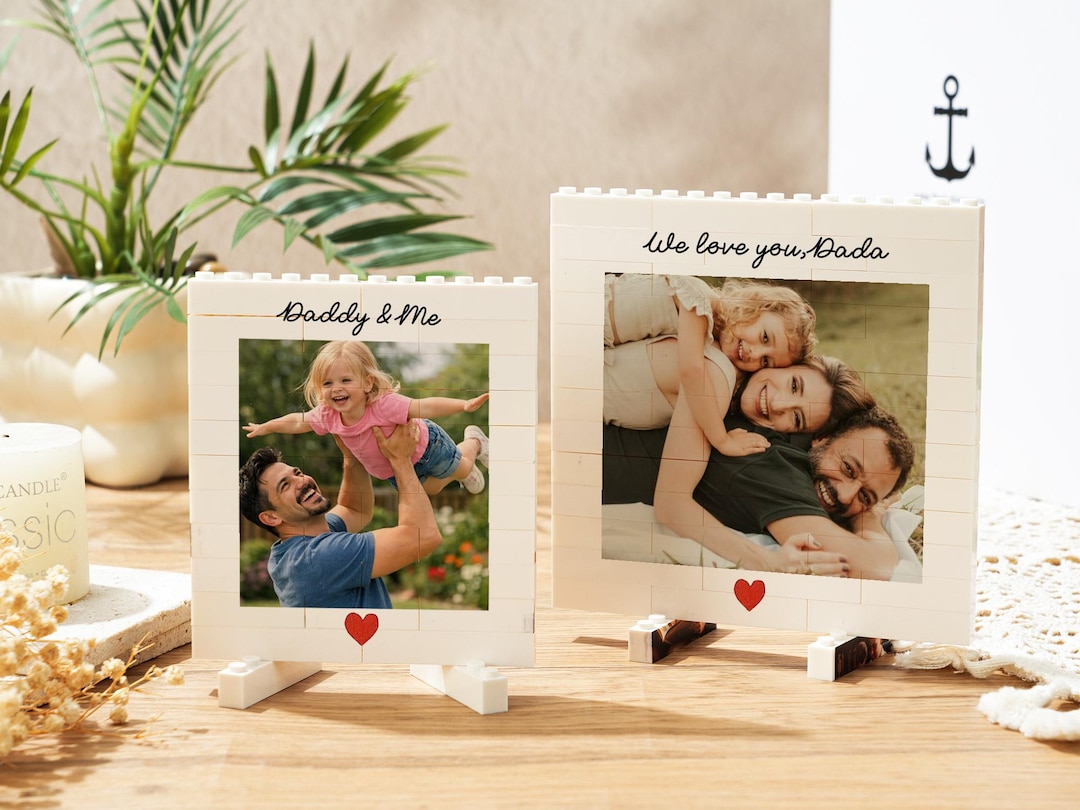 Custom Photo Block Frame – Daddy & Me Building Brick Keepsake for ...