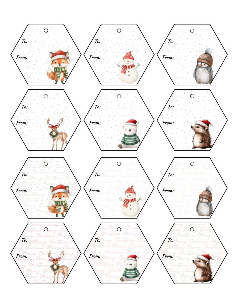 Printable Christmas Gift Tags- Animals - Etsy
