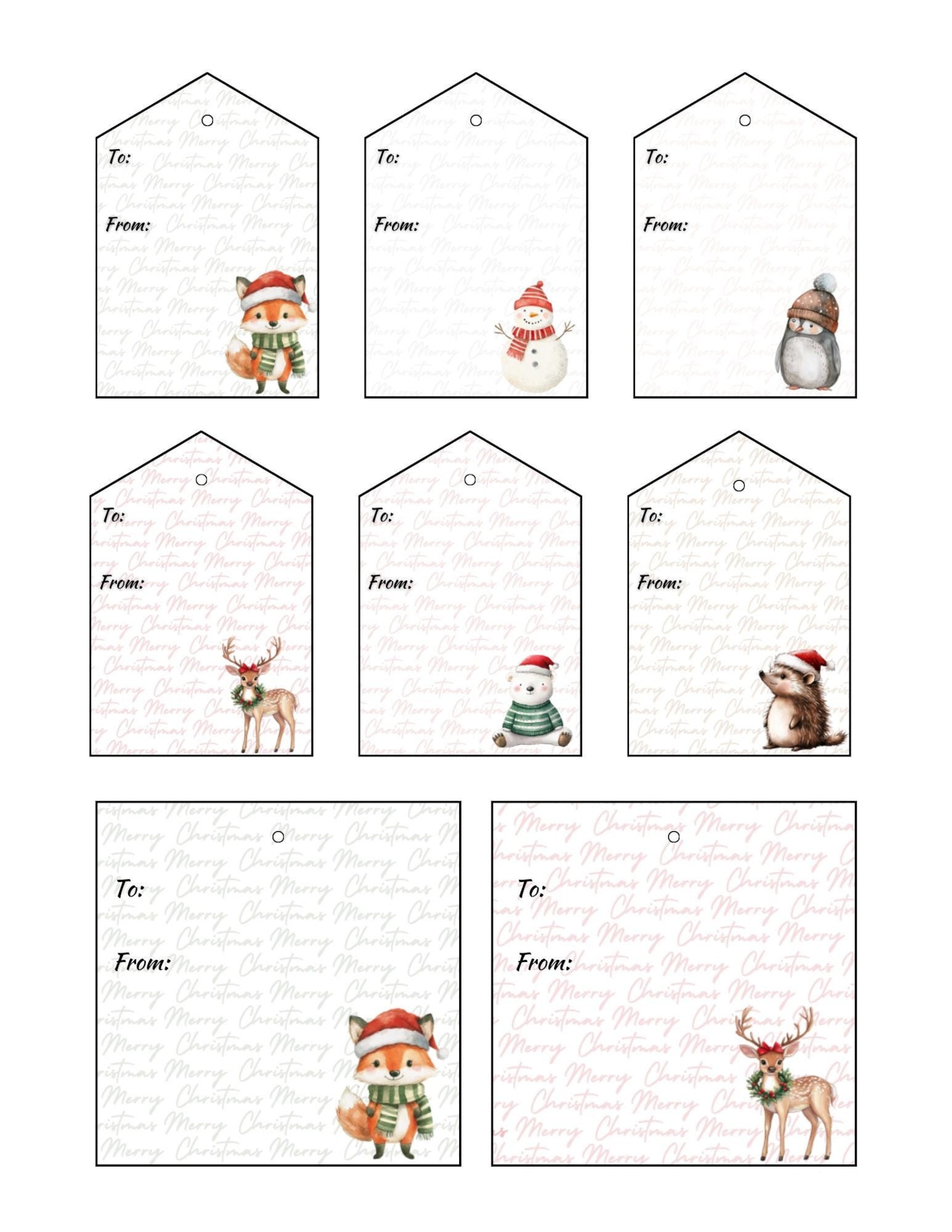 Printable Christmas Gift Tags- Animals - Etsy