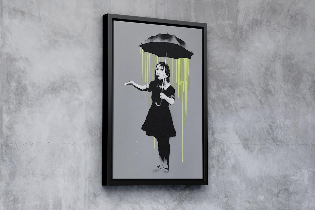 Nola (rain) by Banksy , Iconic Banksy Girl With Umbrella Canvas, Banksy ...