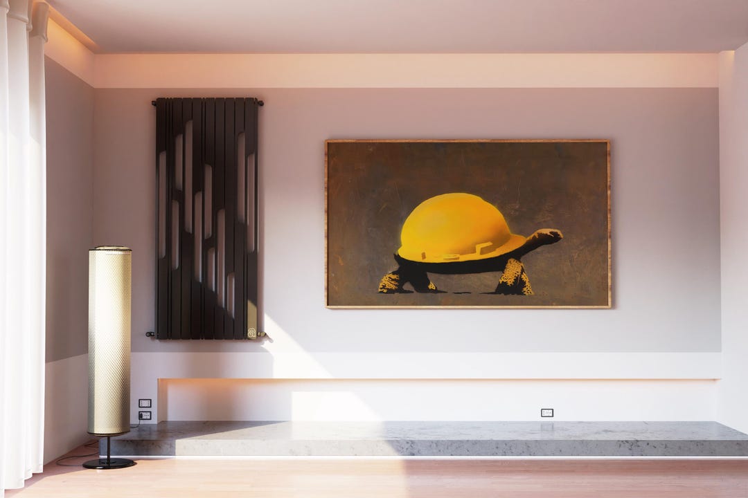 Tortoise Helmet by Banksy , Urban Graffiti Canvas, Satirical Street Art ...