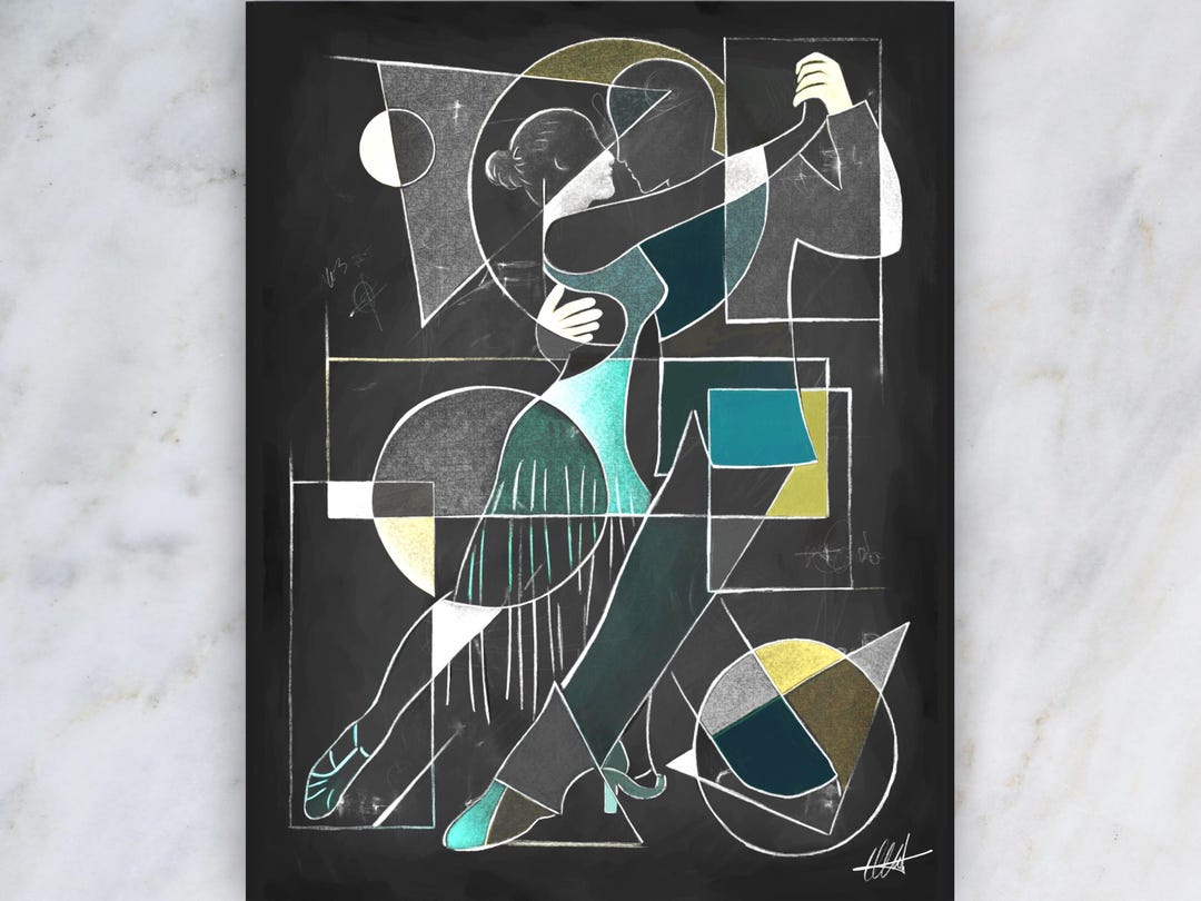 Cubist Tango Dancers Wall Art, Geometric Abstract Couple Dance Print ...