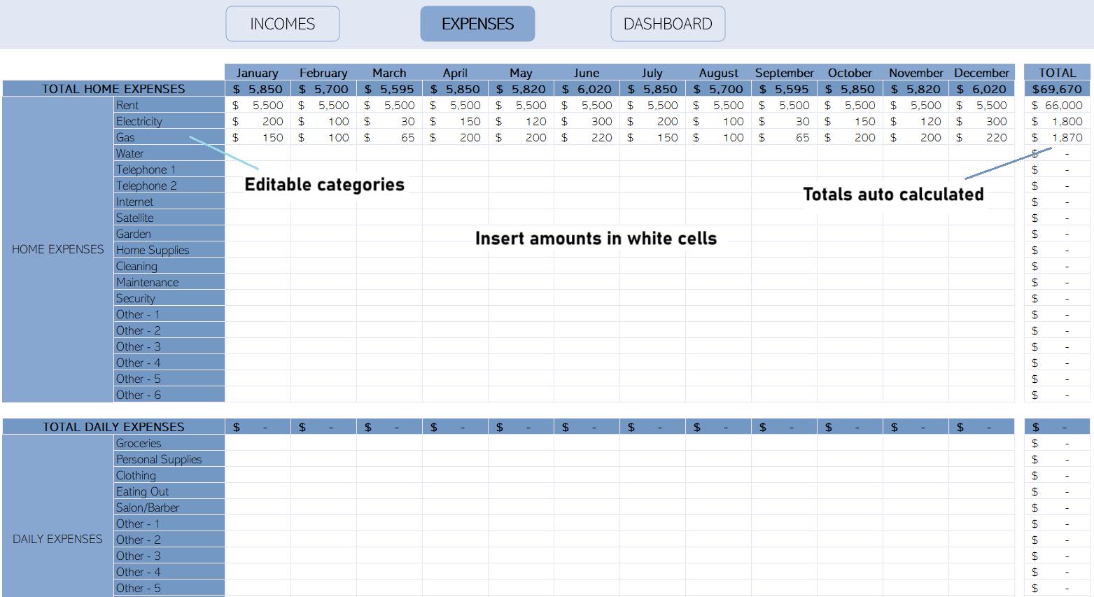 Family Budget Planner Excel Template | Monthly Expense Tracker ...