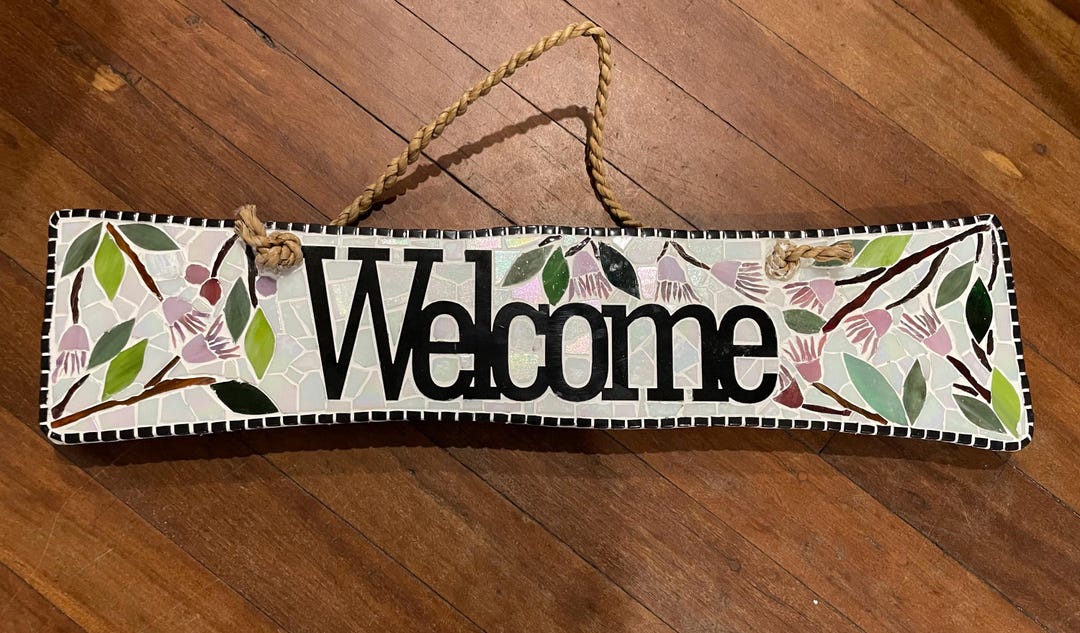 Welcome Wood and Mosaic Sign - Etsy