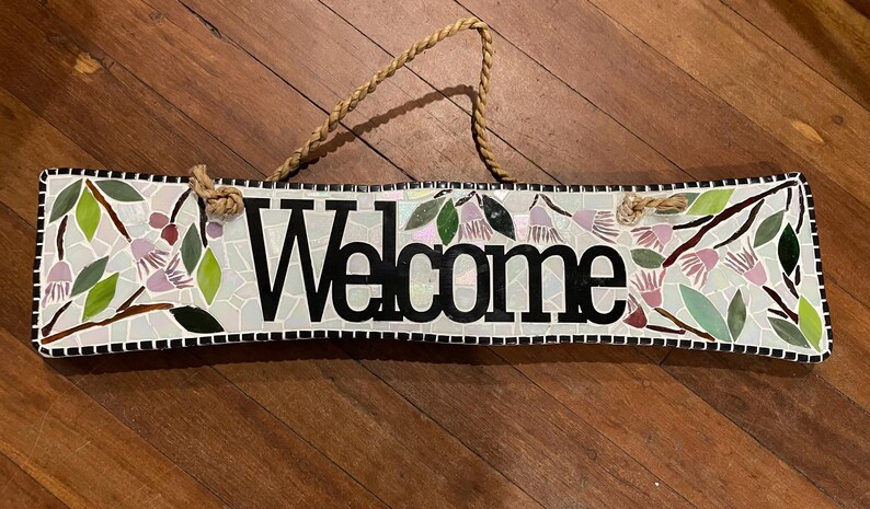 Welcome Wood and Mosaic Sign - Etsy