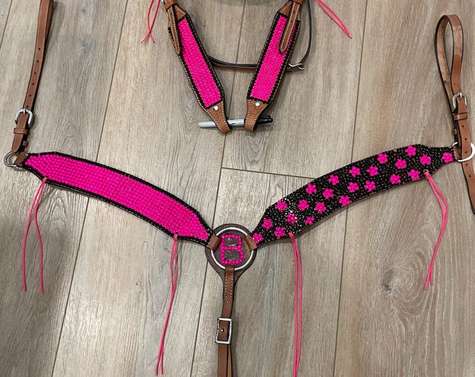 Pink and Black Flower Bedazzled Tack Set - Etsy
