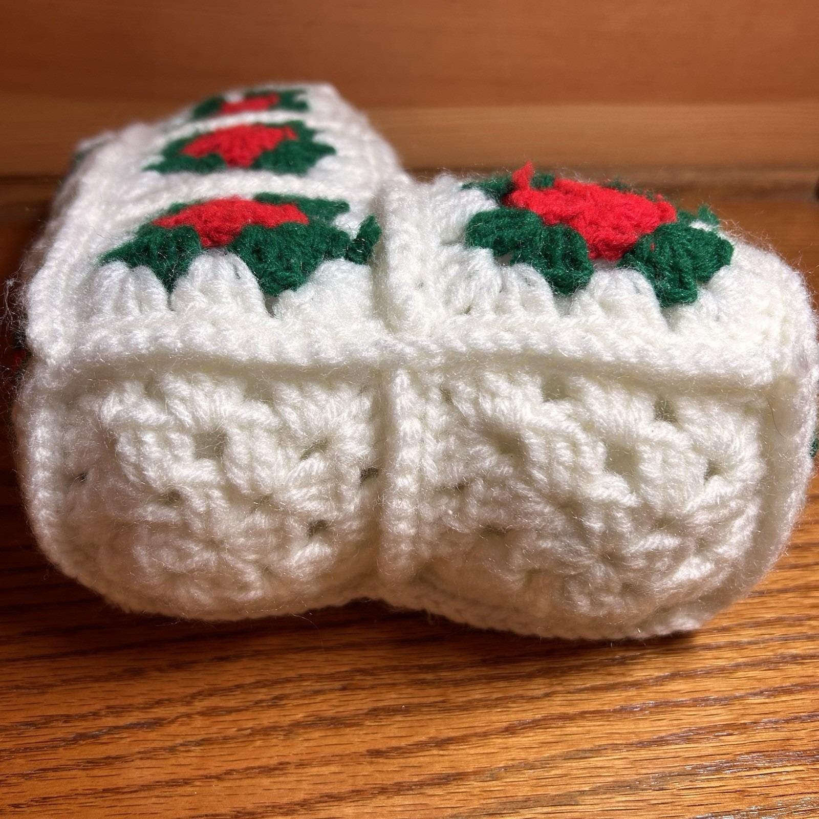 VTG Granny Square Christmas Boot Stocking 10" Handmade Crochet Xmas MCM ...