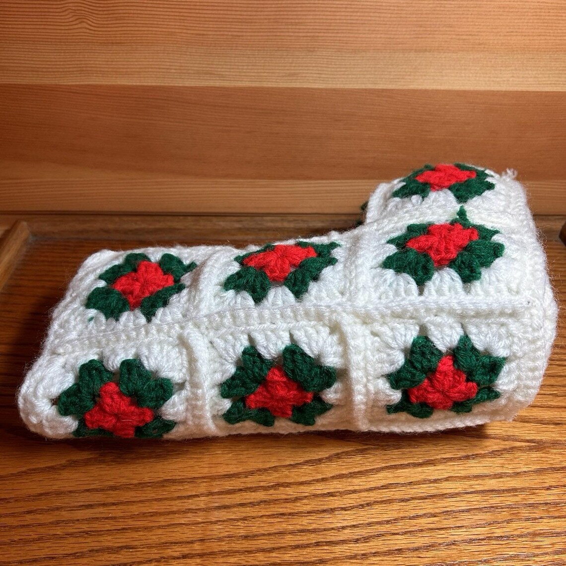 VTG Granny Square Christmas Boot Stocking 10" Handmade Crochet Xmas MCM ...