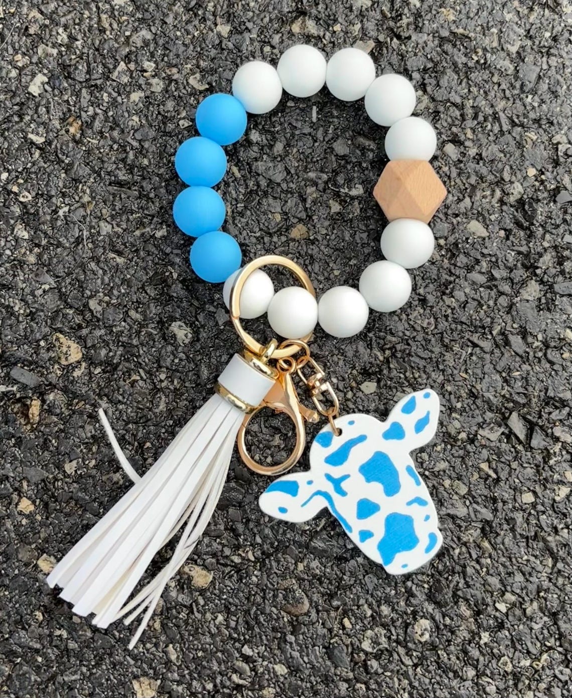 Cow Print Keychain, Silicone Bead Keychain, Wristlet, Beaded Wristlet ...