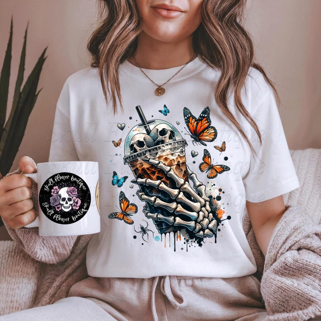 Skull Coffee Shirt, Caffeinated Skeleton, Dead Inside but Caffeinated ...