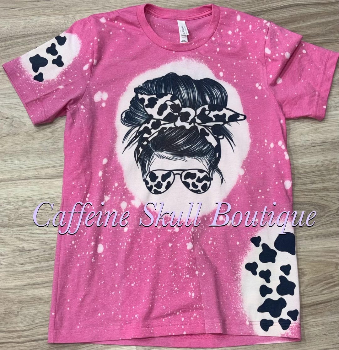 Cow Print Shirt, Custom Cow Shirt, Cow Bun, Bleached Shirt, Farm Shirt ...