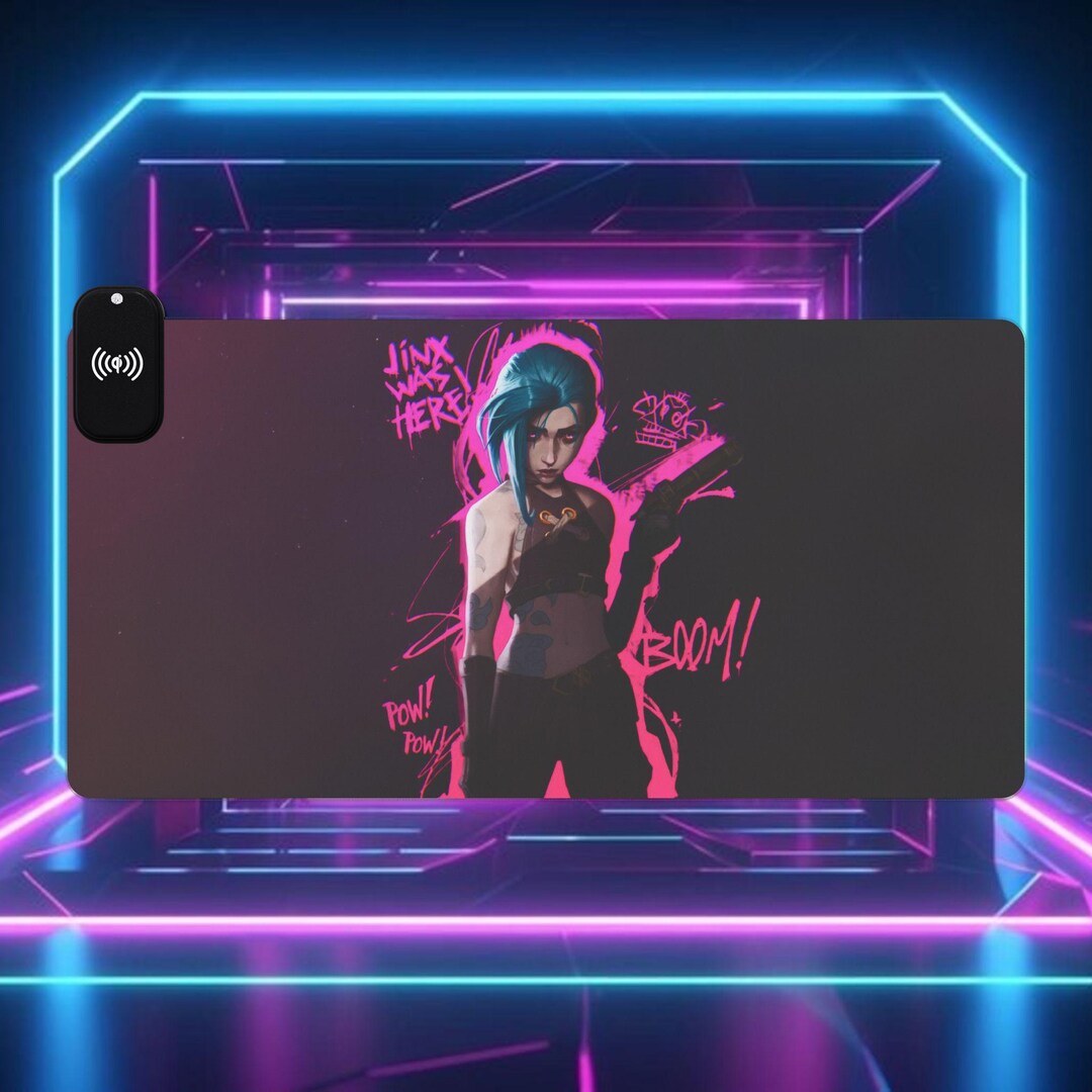 LED Gaming Mouse Pad, Wireless Charging, League of Legends Design, Jinx ...