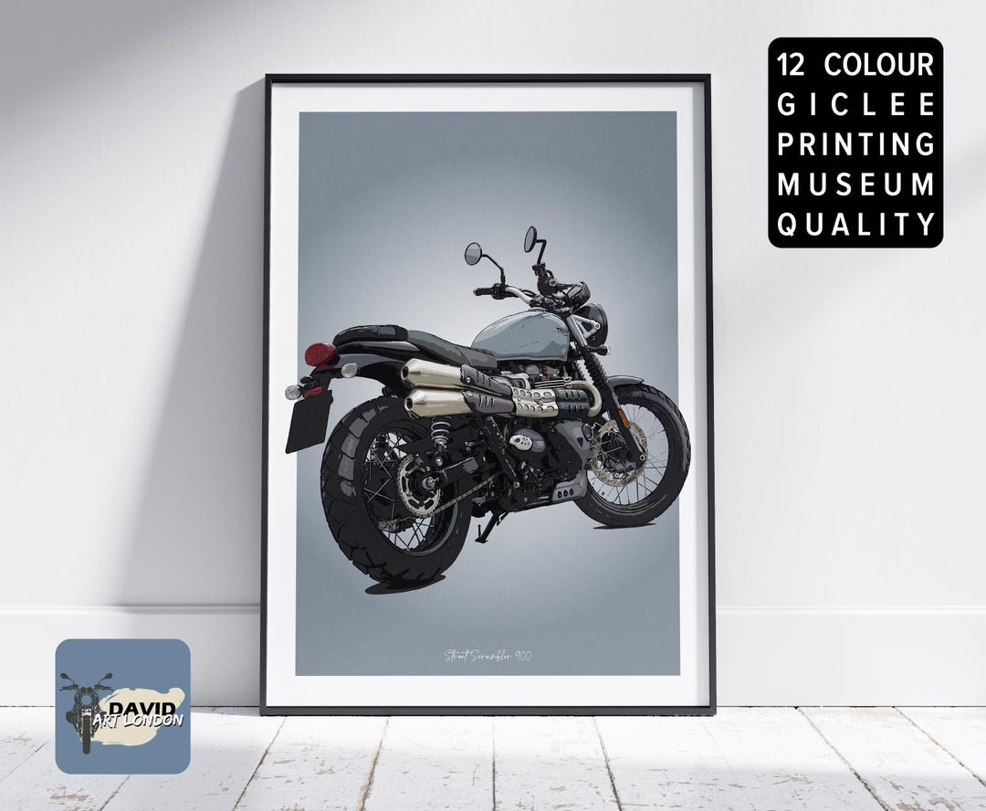 Street Scrambler Motorbike Art Freehand Bike Sketch Motorcycle Wall Art ...