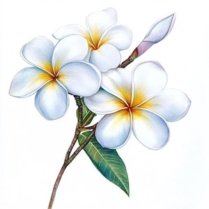 10 Printable White Frangipani Art, Watercolor Images, Frangipani ...